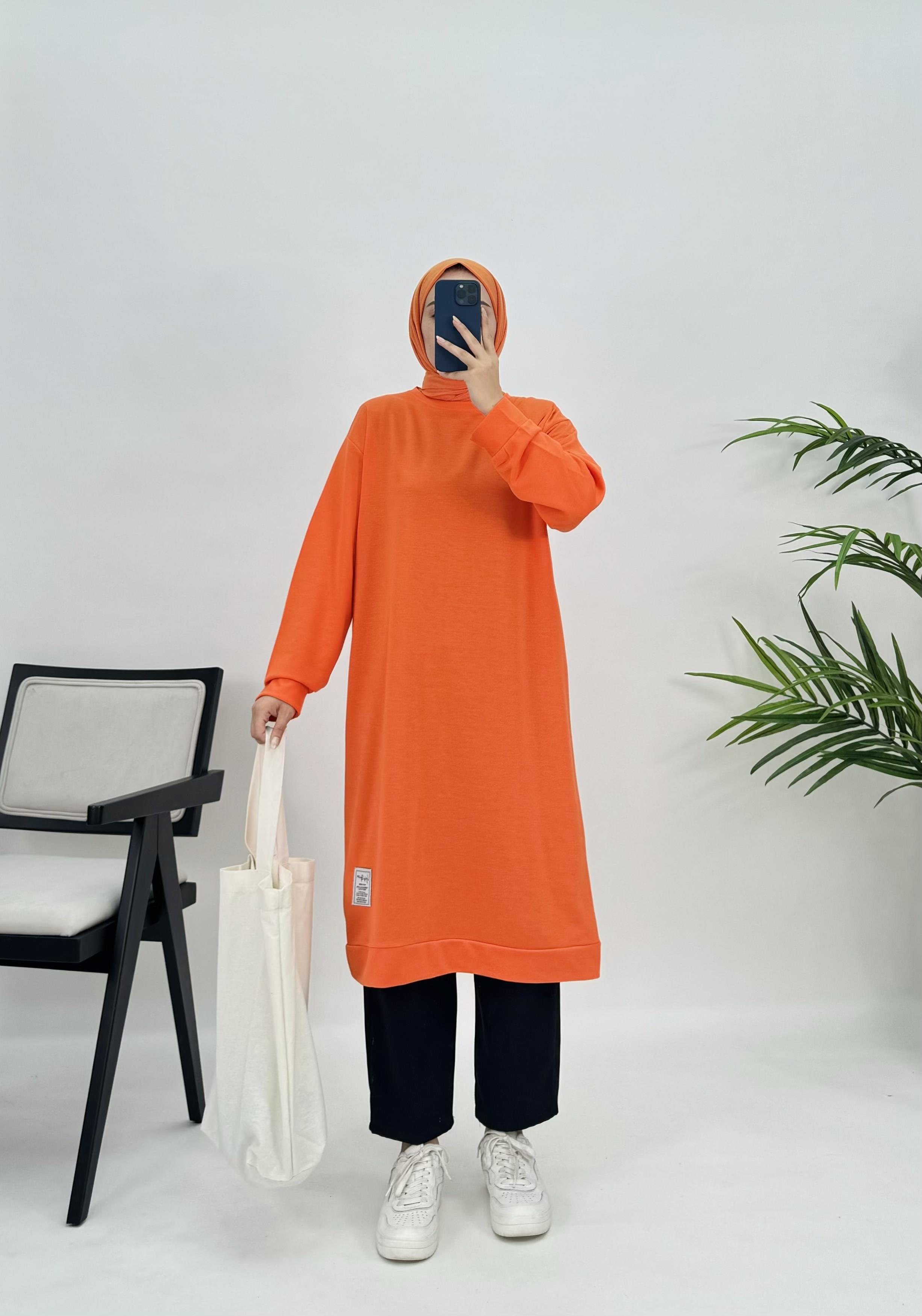 3871 K50+armalı diz altı tunik turuncu