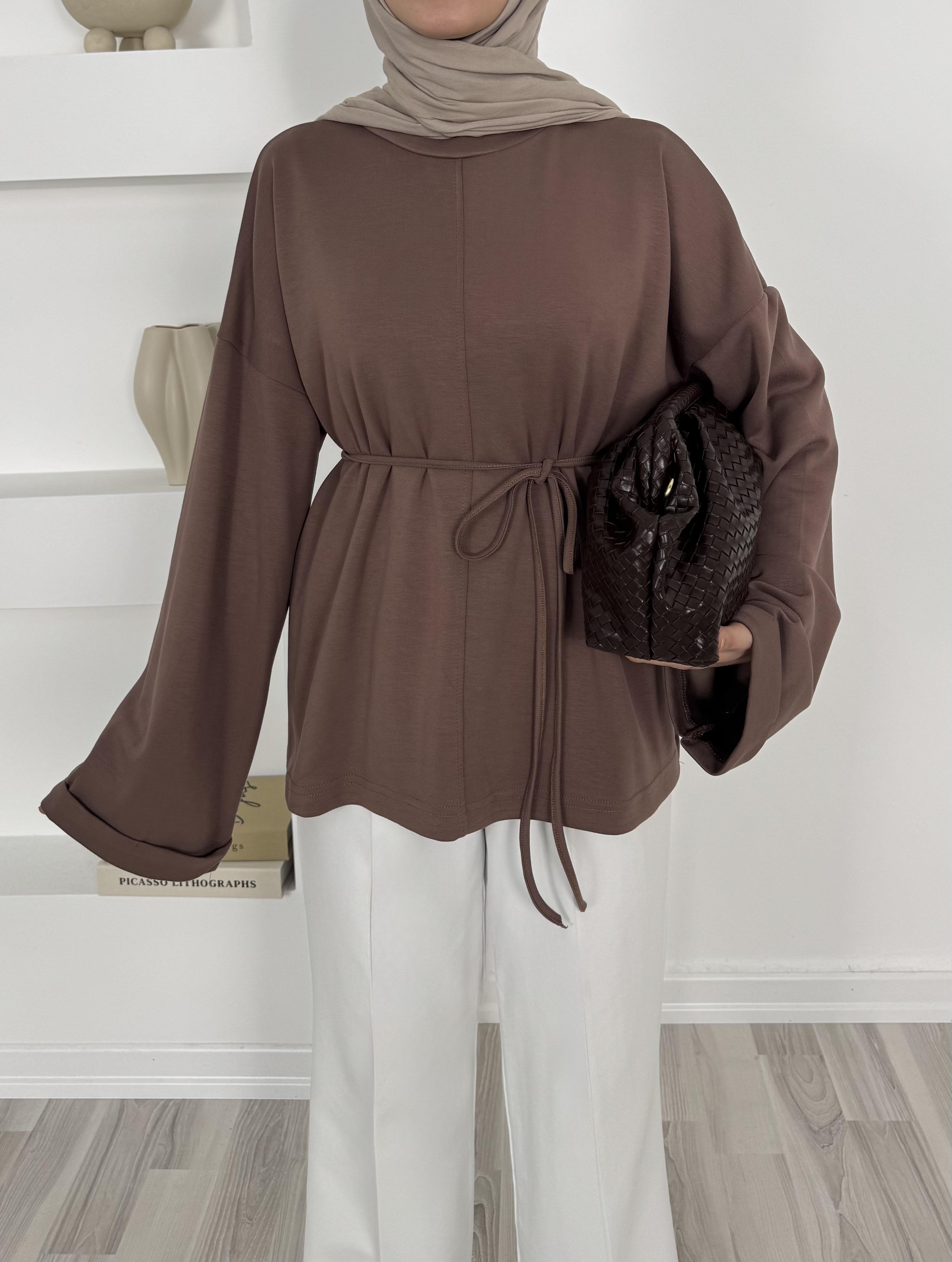 4206 - oysho kumaş yanları yırtmaçlı tunik - acı kahve