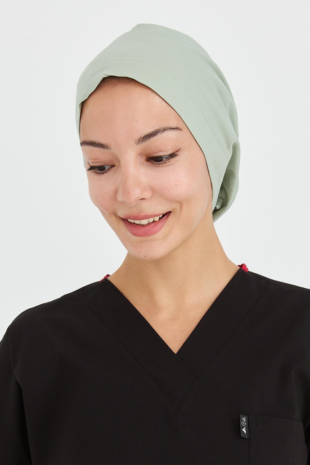 Likralı Doktor Hemşire Cerrahi Bone Aşçı Bonesi İş Bandanası, Su Yeşili