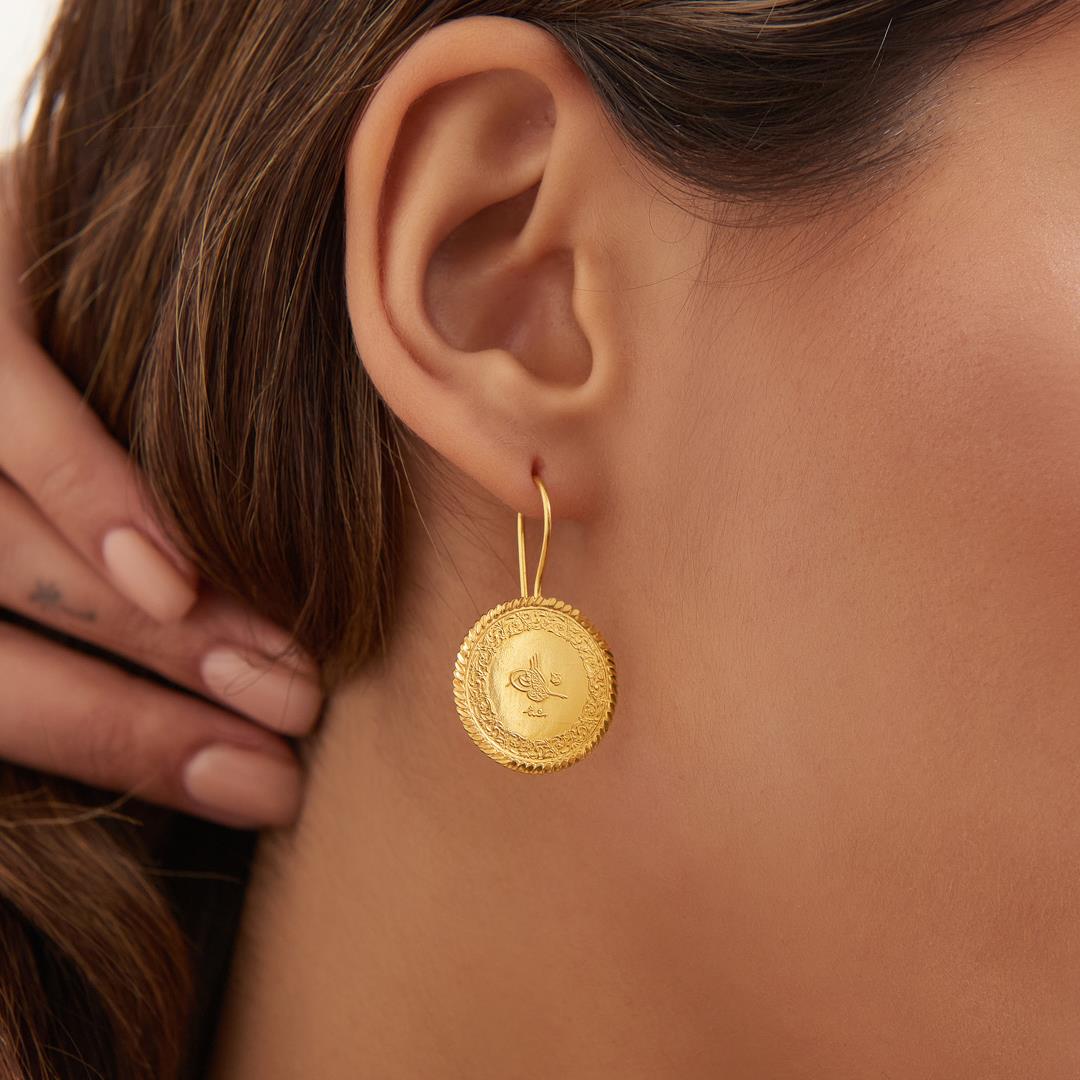 22 Ayar Otantik Tuğra Altın Küpe