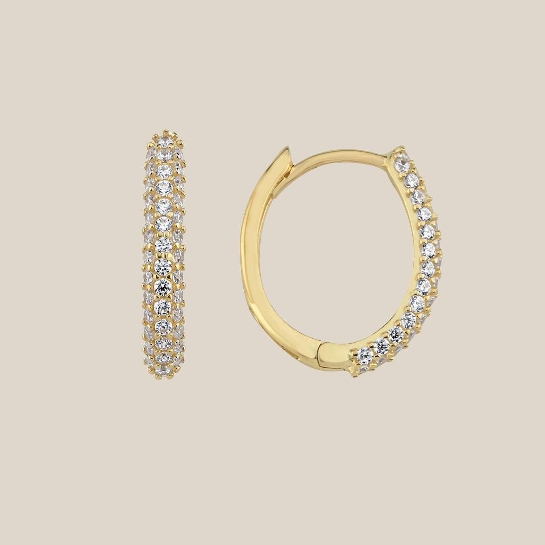 Üç Sıra Taşlı Altın Küpe