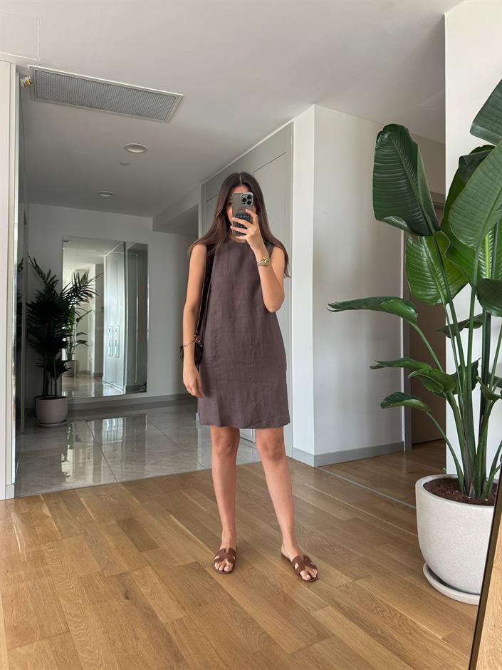 Lilly Basic Keten Elbise-Kahve | Butik Merve Aksoy Lilly Basic Keten Elbise-Kahve | Butik Merve Aksoy