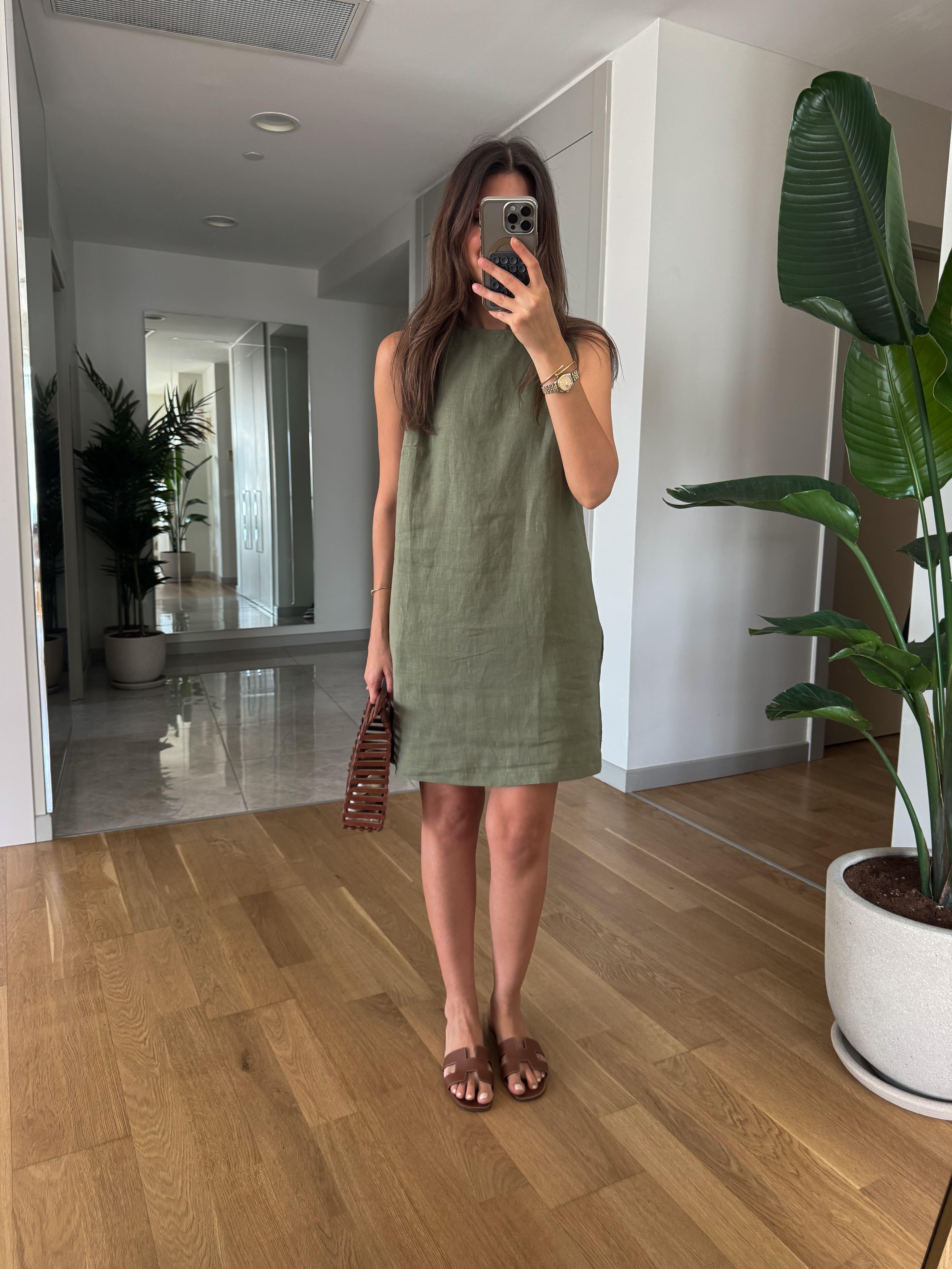 Lilly Basic Keten Elbise-Haki | Butik Merve Aksoy Lilly Basic Keten Elbise-Haki | Butik Merve Aksoy