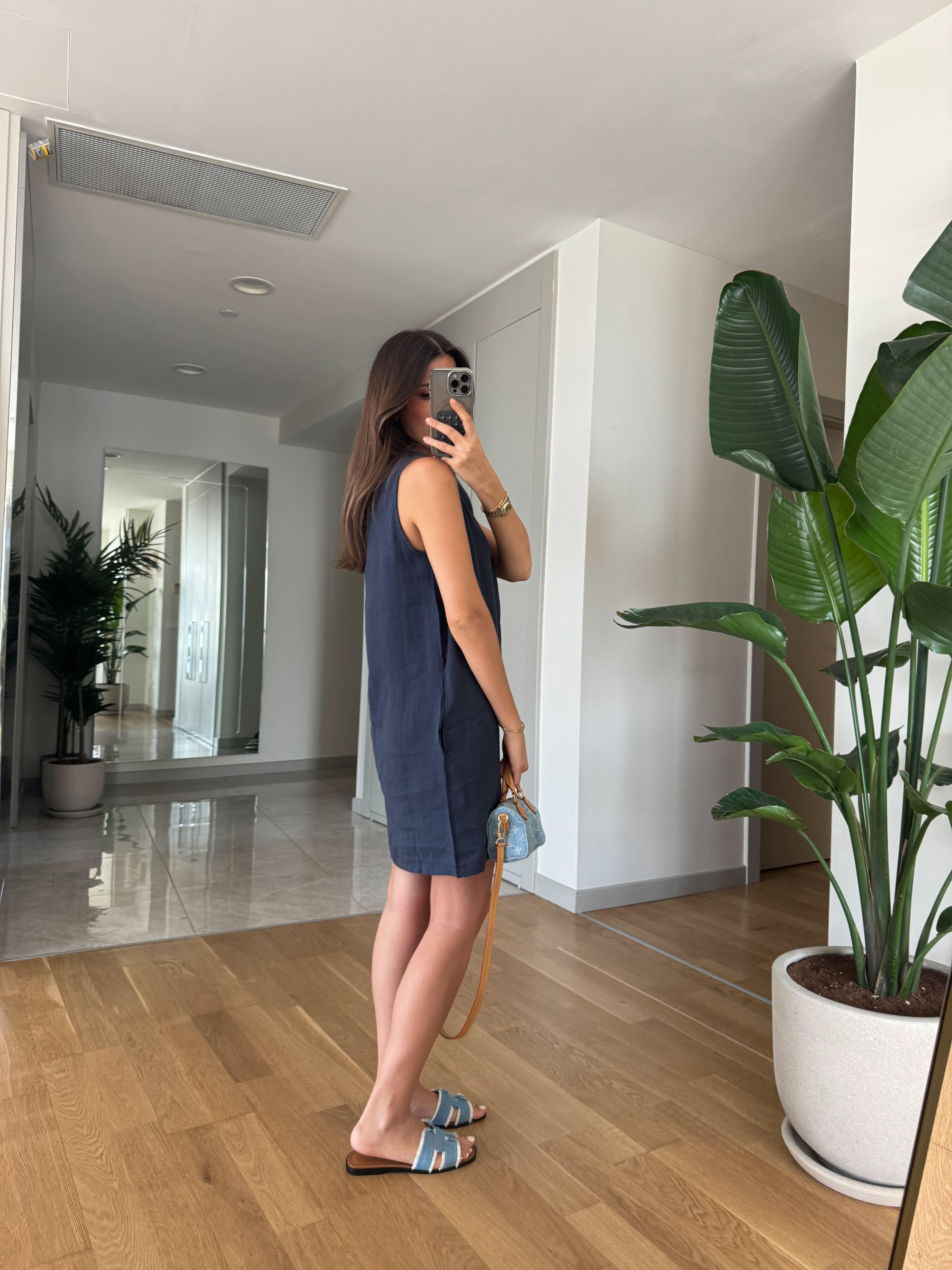 Lilly Basic Keten Elbise-Lacivert | Butik Merve Aksoy Lilly Basic Keten Elbise-Lacivert | Butik Merve Aksoy
