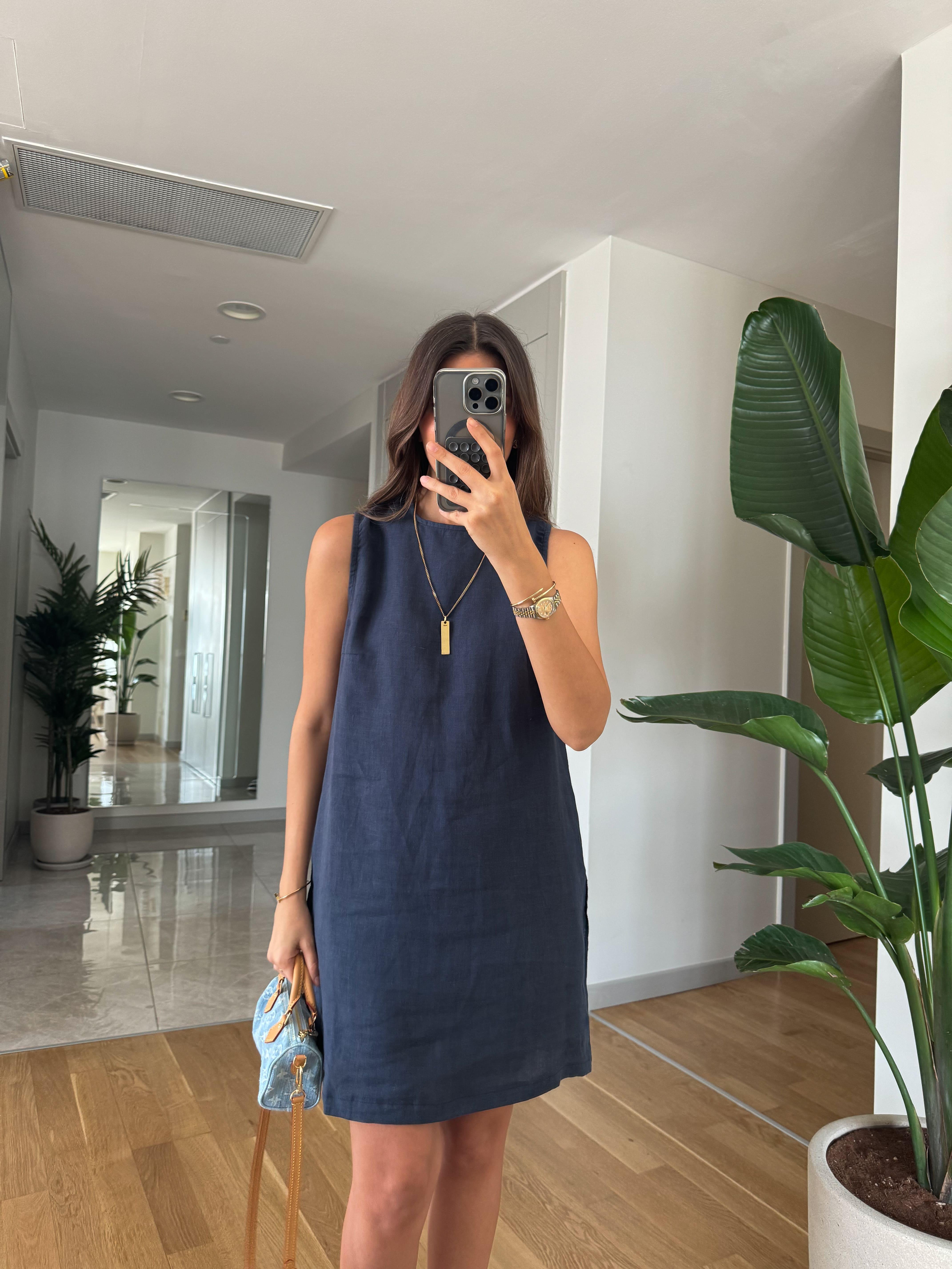 Lilly Basic Keten Elbise-Lacivert | Butik Merve Aksoy Lilly Basic Keten Elbise-Lacivert | Butik Merve Aksoy
