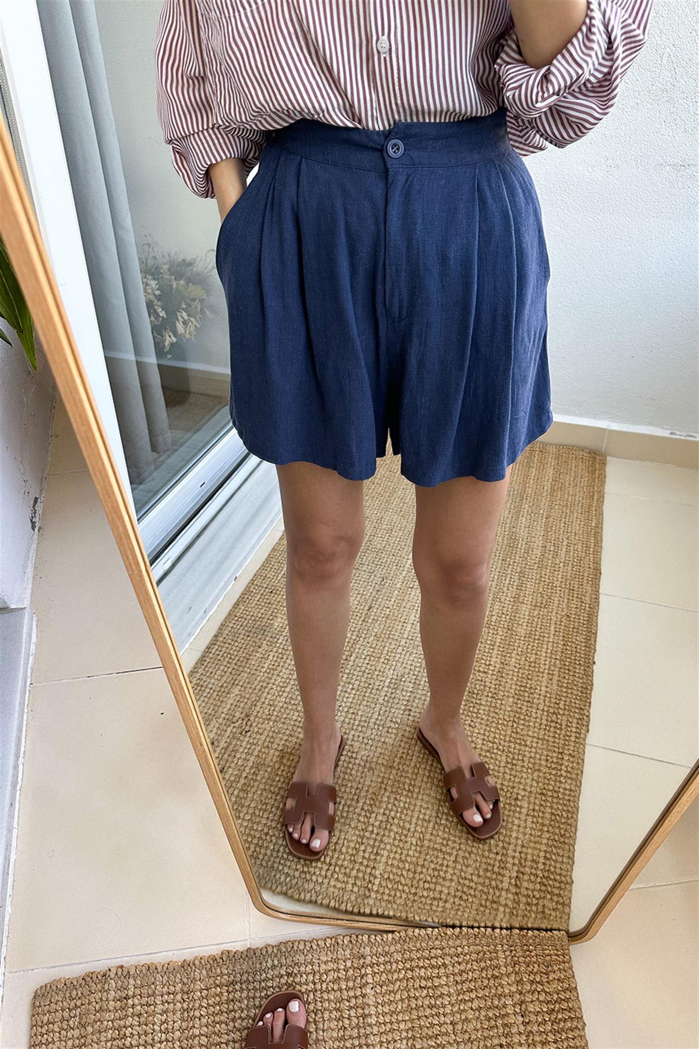 Vispy Keten Karışımlı Şort-İndigo