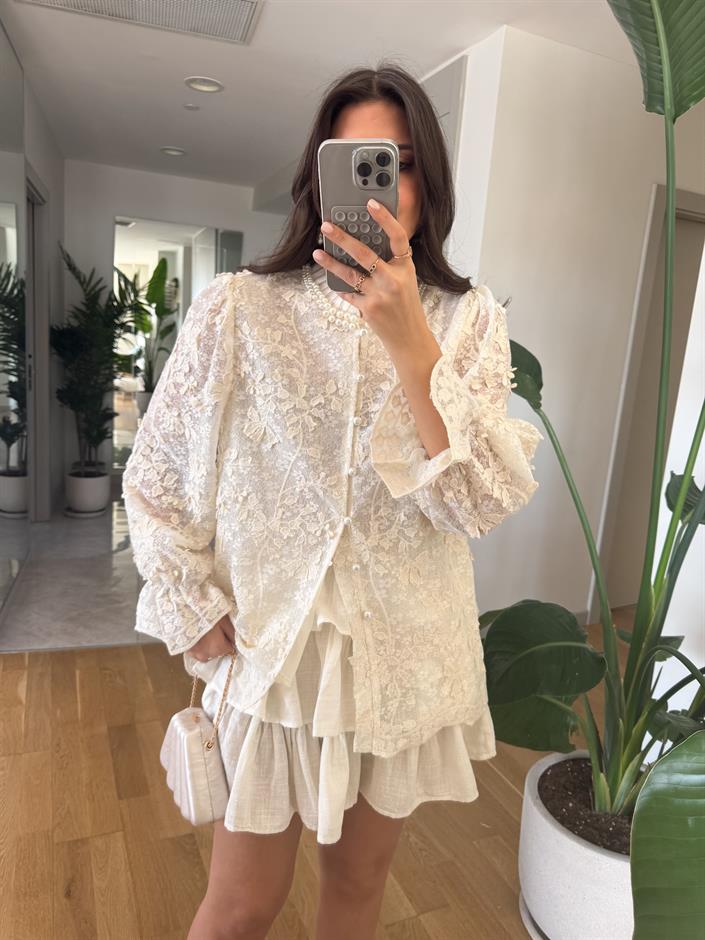 İnci Ve Dantel Detaylı Premium Bluz | Butik Merve Aksoy