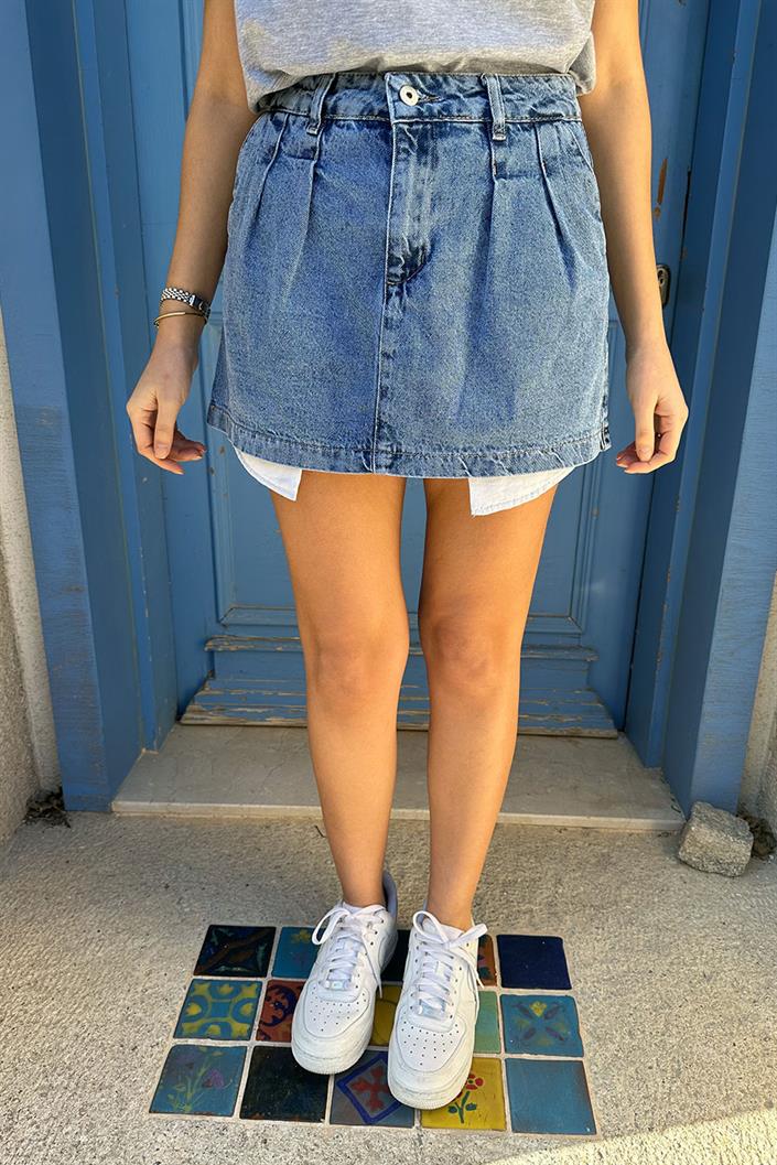 Tasarım Kot Mini Etek