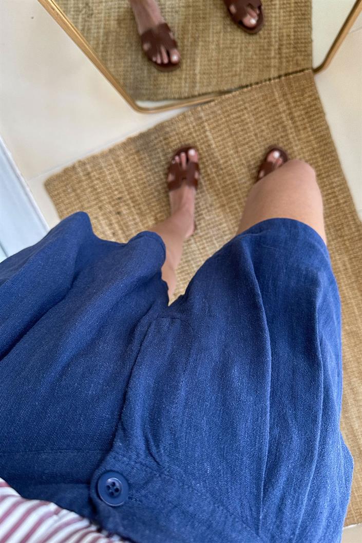 Vispy Keten Karışımlı Şort-İndigo