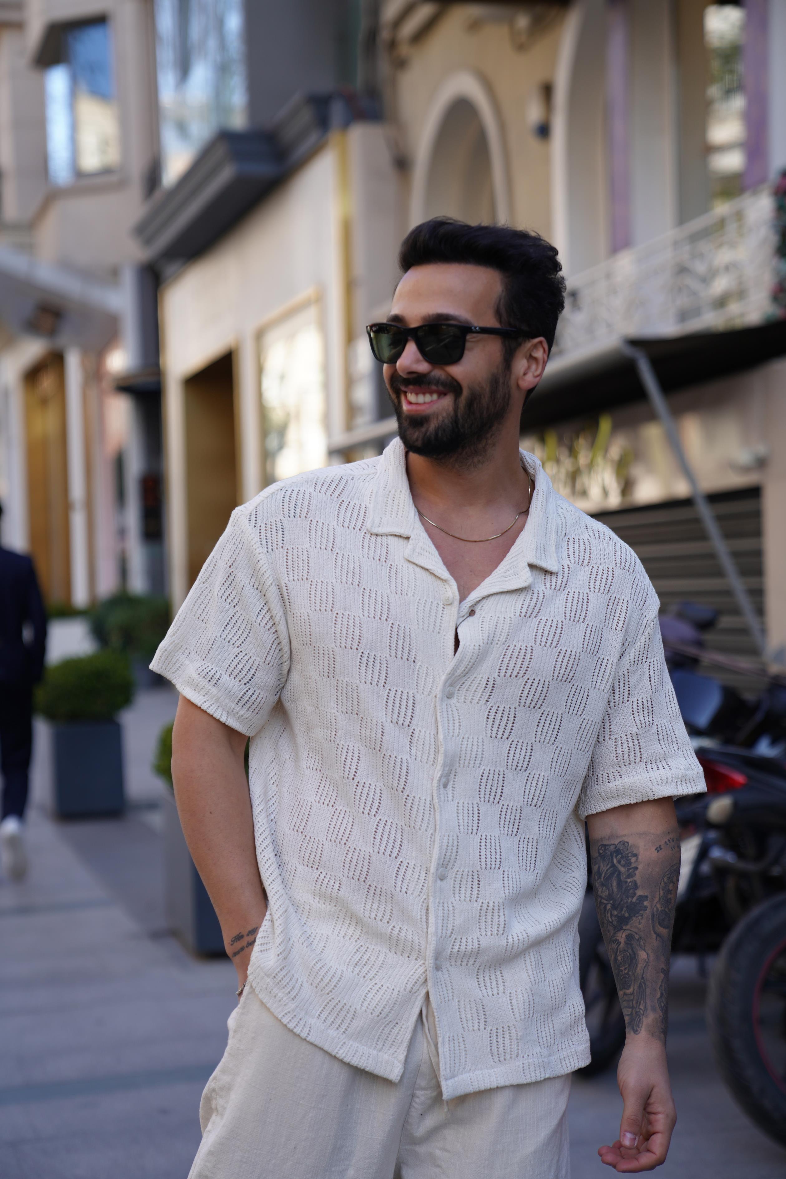 Beyaz Delik detaylı İthal Triko Gömlek VMS 40705 - SC Sarvin