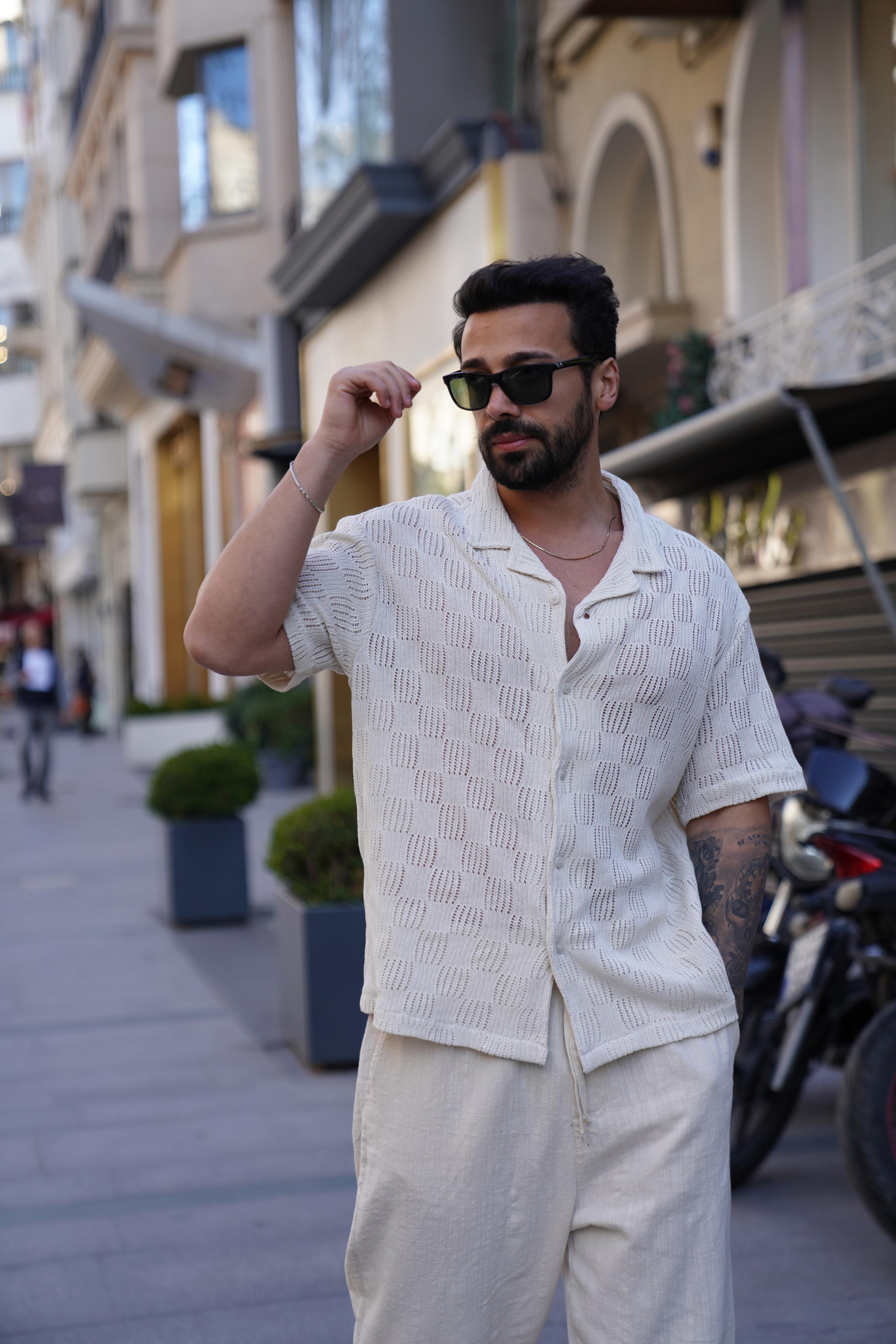 Beyaz Delik detaylı İthal Triko Gömlek VMS 40705 - SC Sarvin