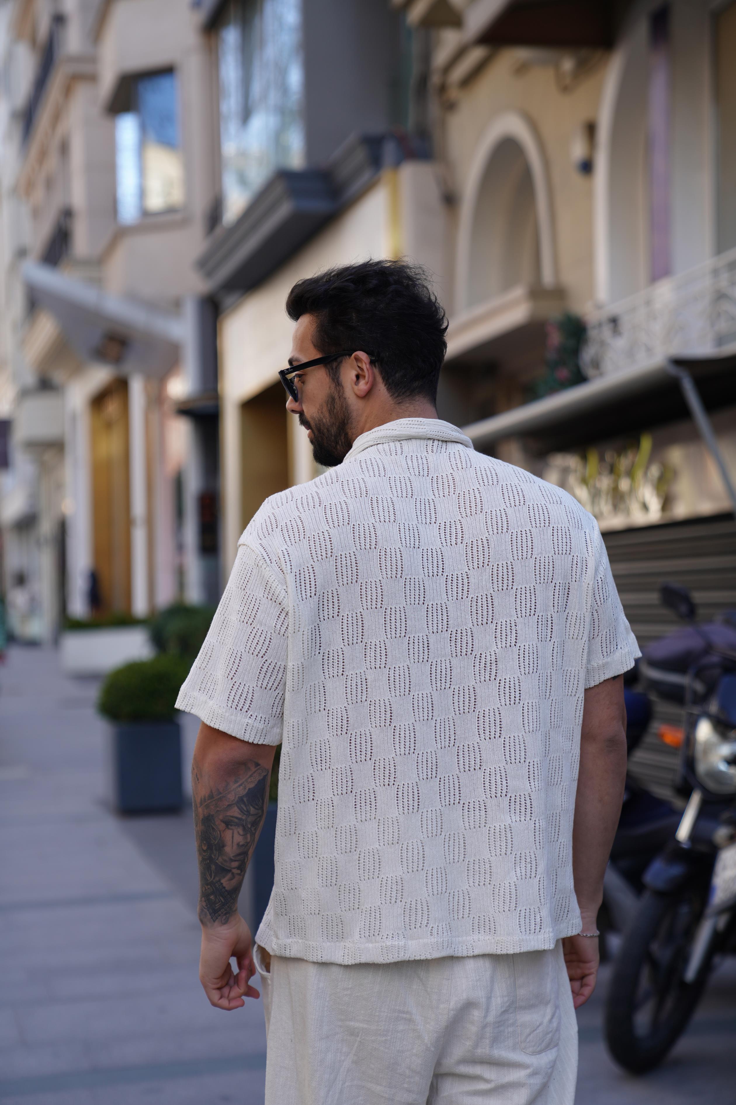 Beyaz Delik detaylı İthal Triko Gömlek VMS 40705