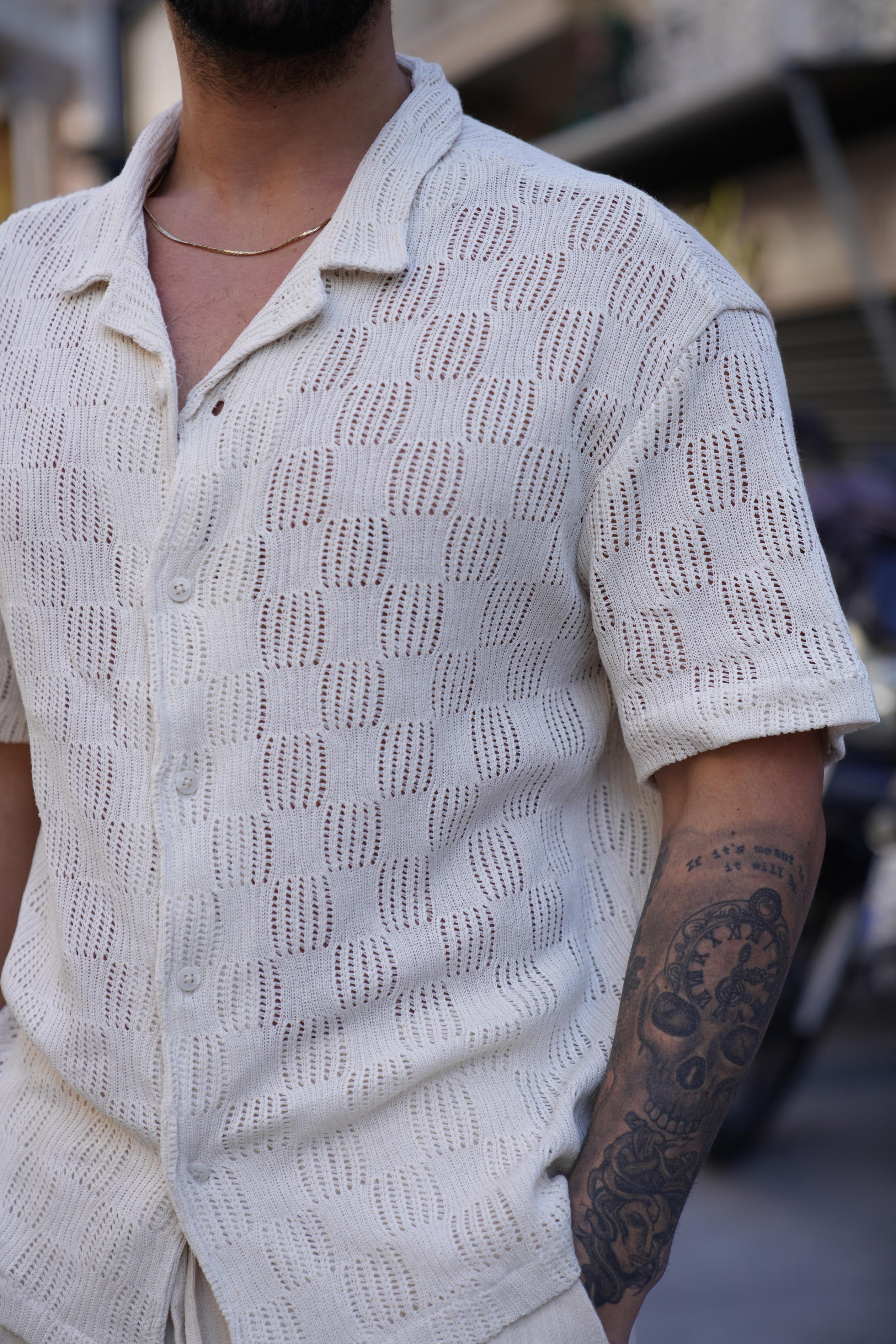 Beyaz Delik detaylı İthal Triko Gömlek VMS 40705