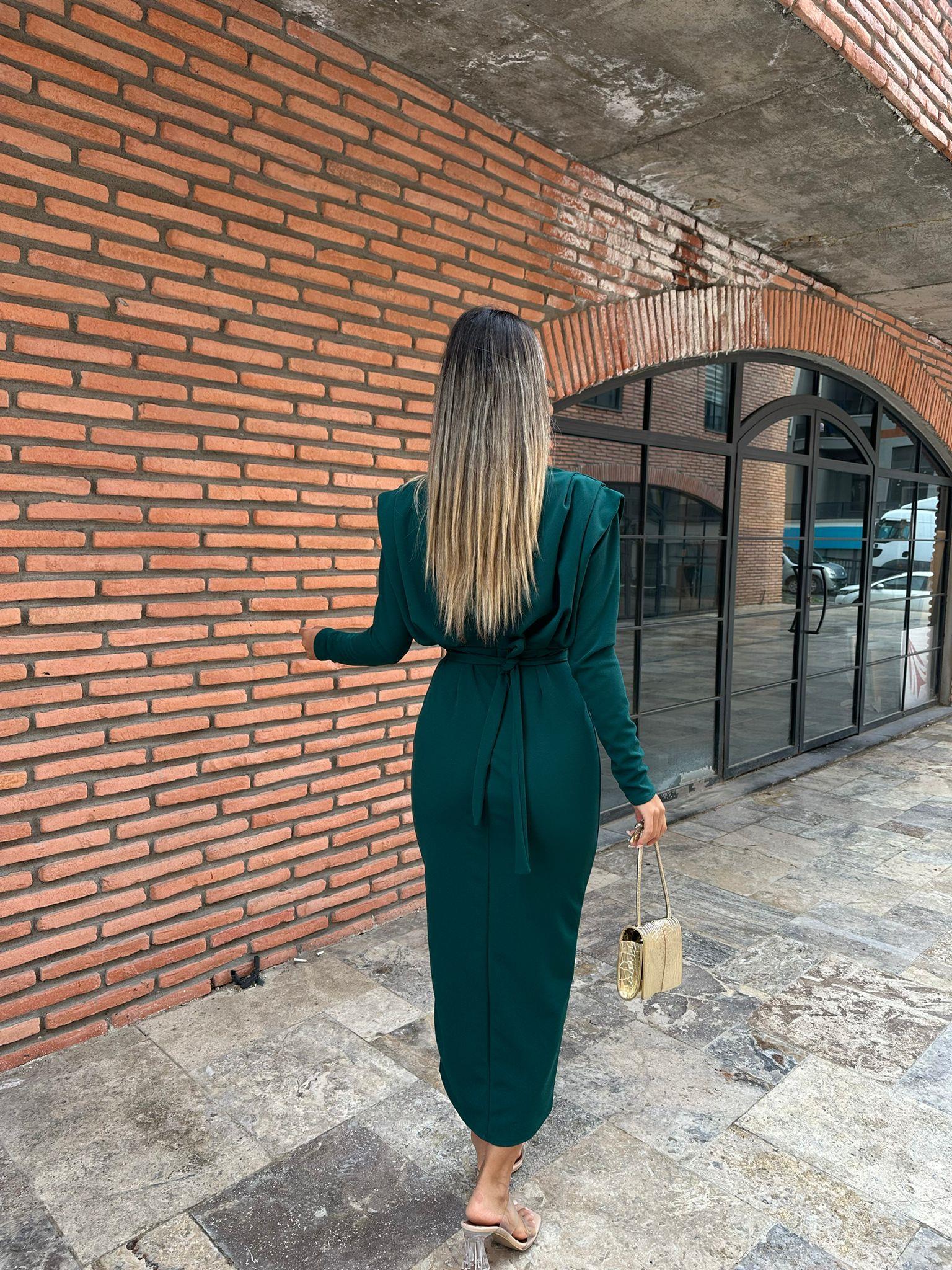 Alessi Gold Kuşaklı Yeşil Elbise