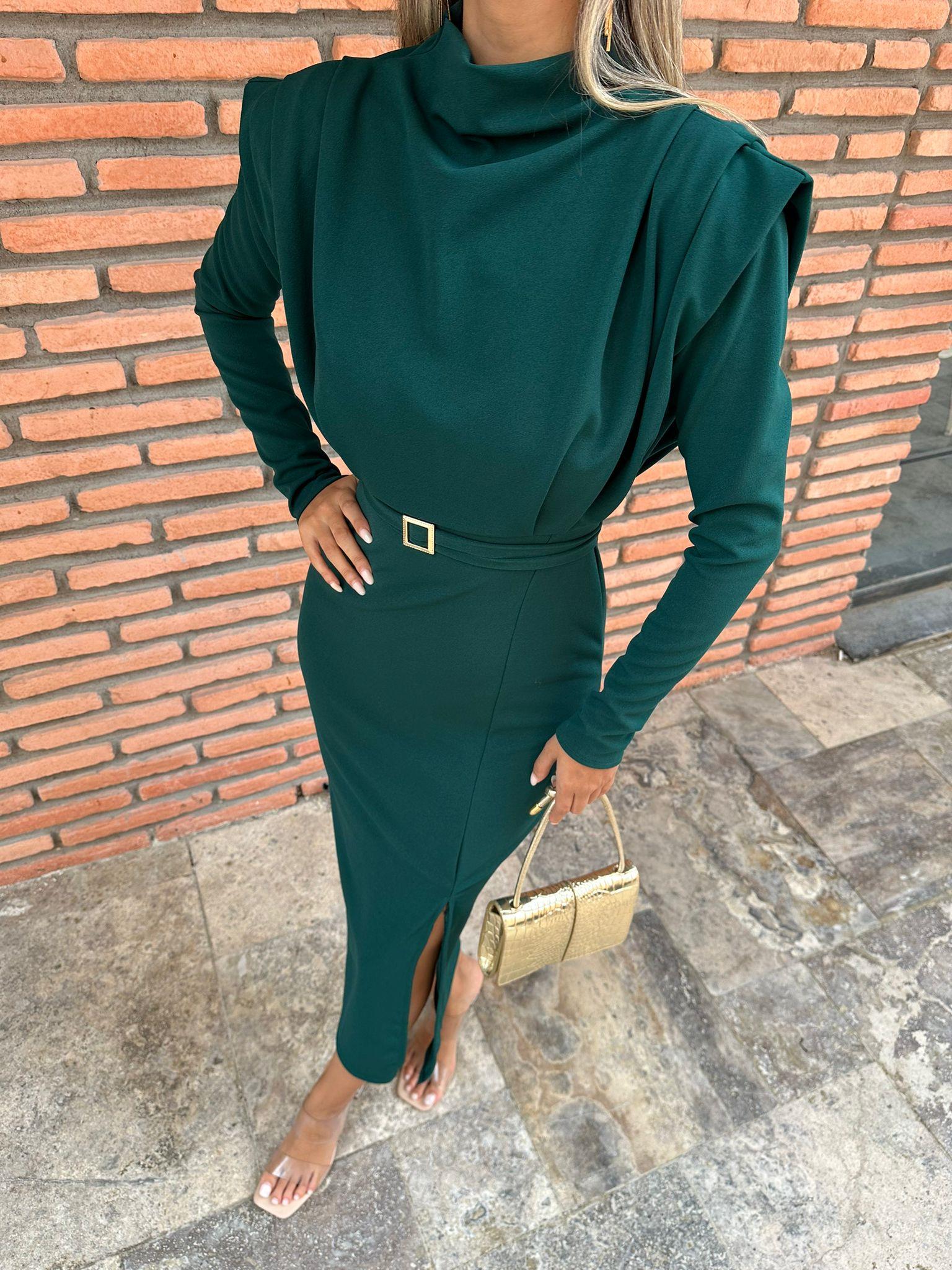 Alessi Gold Kuşaklı Yeşil Elbise