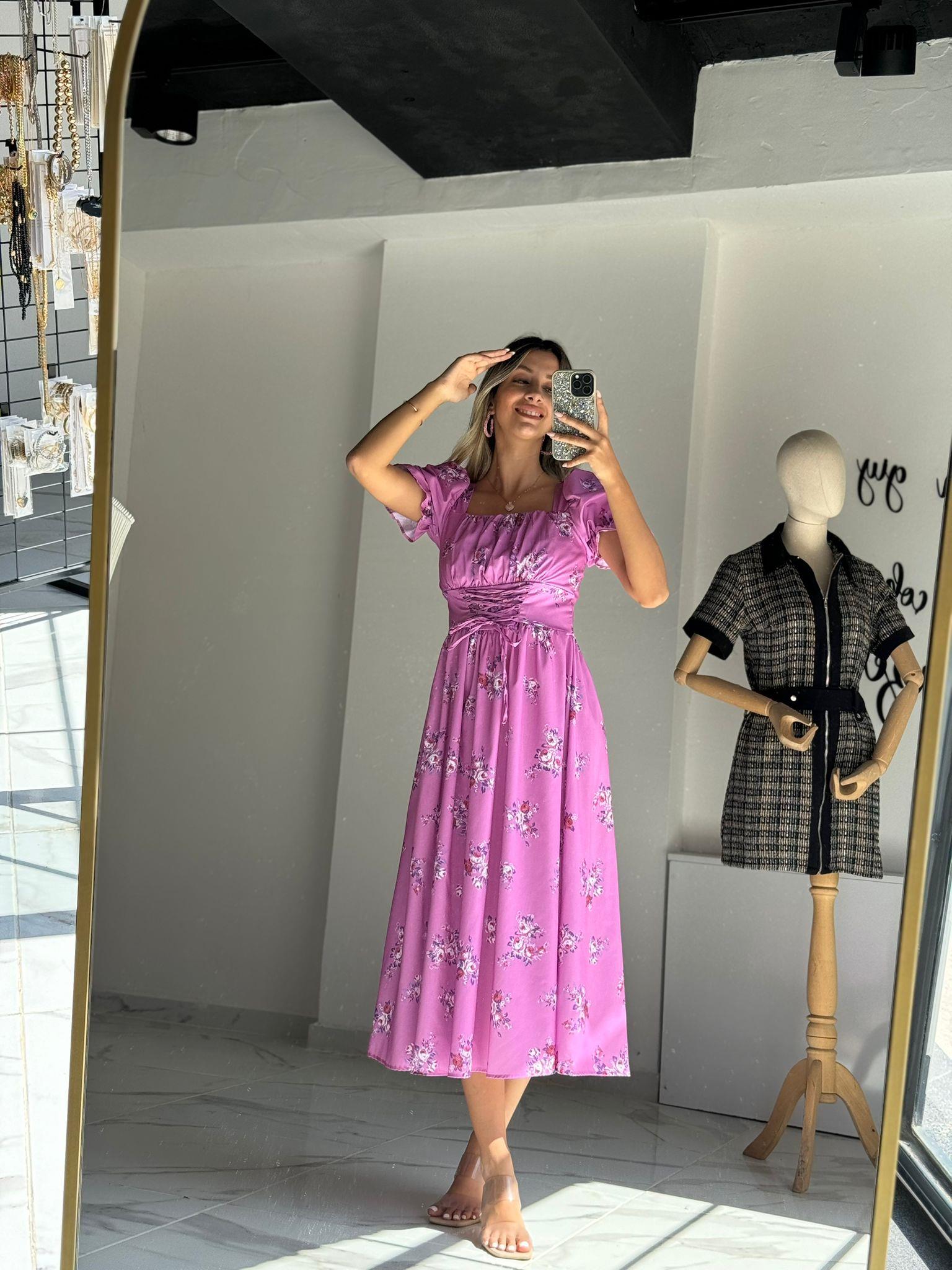 Miessa Bel İp Korseli Lila Elbise