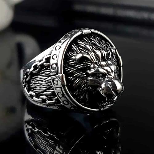 Aslan Kafası Kabartma Motifli Gümüş Yüzük - Diriliş Takı