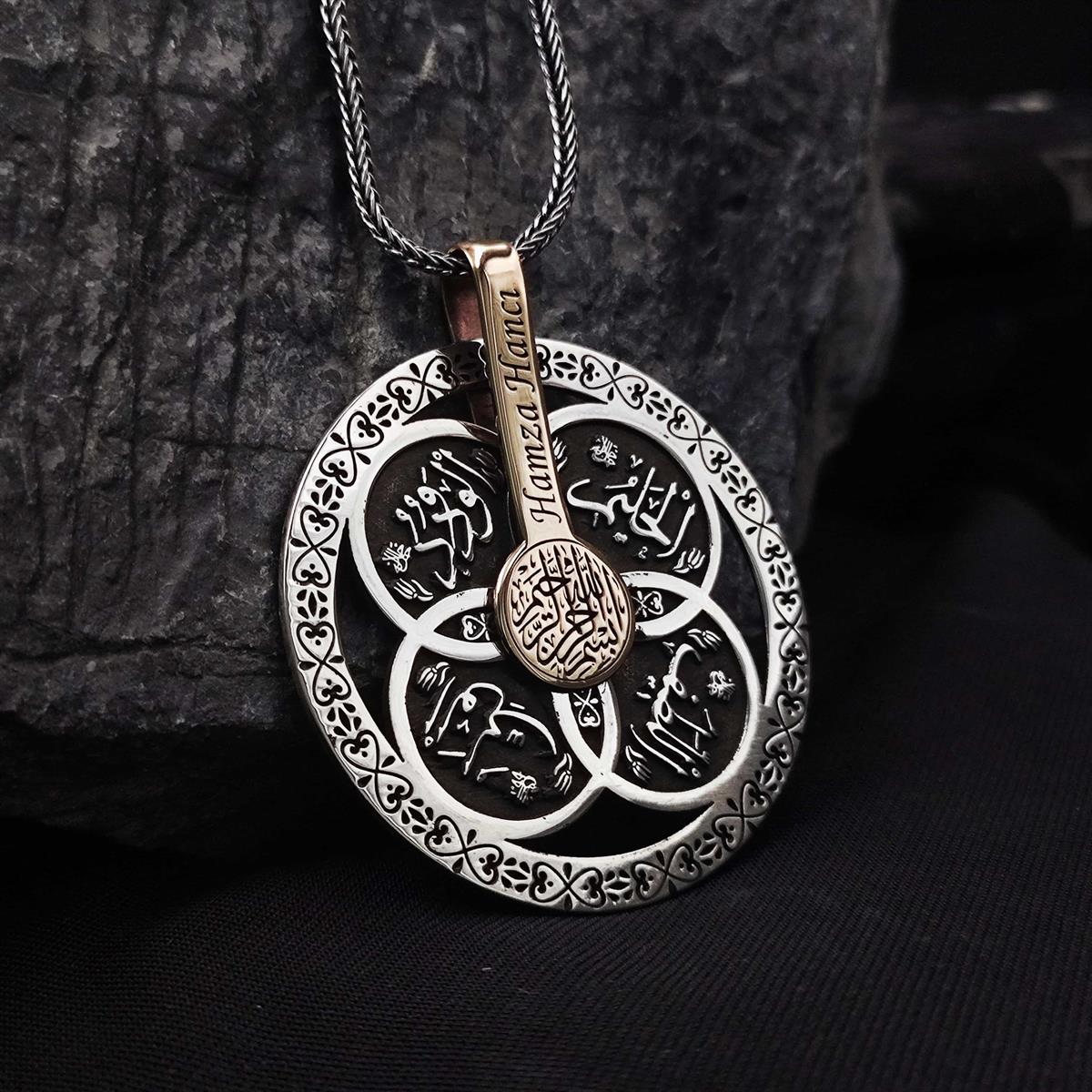 4 Esma İşlemeli İsme Özel Gümüş Sevgi ve Muhabbet Kolyesi