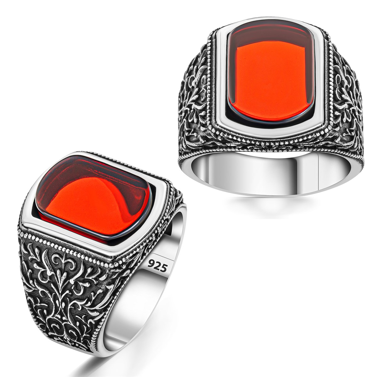 Akik Taş Üzeri Motifli Gümüş Yüzük - Diriliş Takı