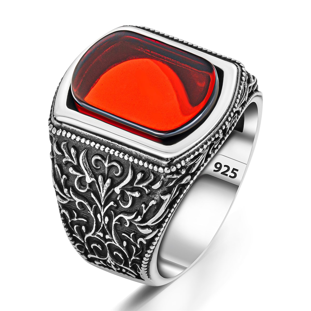 Akik Taş Üzeri Motifli Gümüş Yüzük - Diriliş Takı