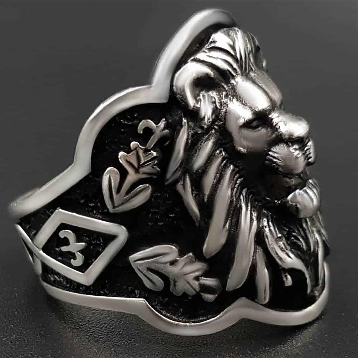 Aslan Kafası Figürü İşlemeli Gümüş Yüzük - Diriliş Takı