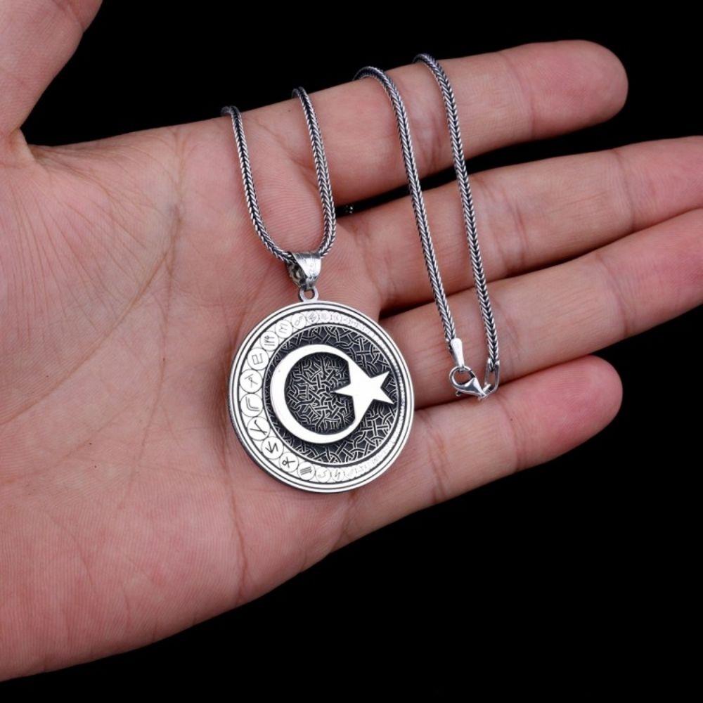 Ay Yıldız Türk Boyları İşlemeli Gümüş Kolye