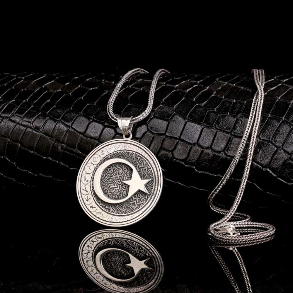 Ay Yıldız Türk Boyları İşlemeli Gümüş Kolye