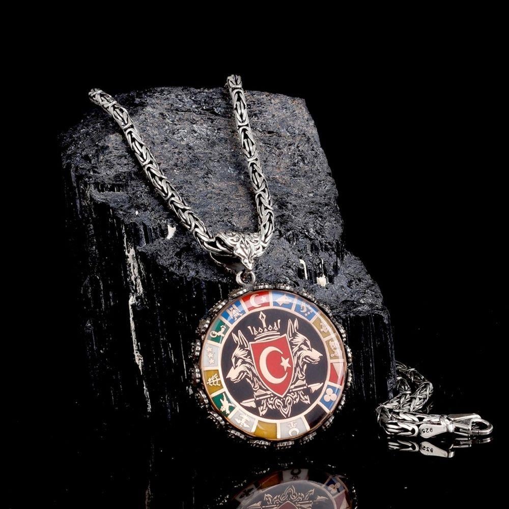 Çift Kurt 16 Türk Devleti Gümüş Kolye