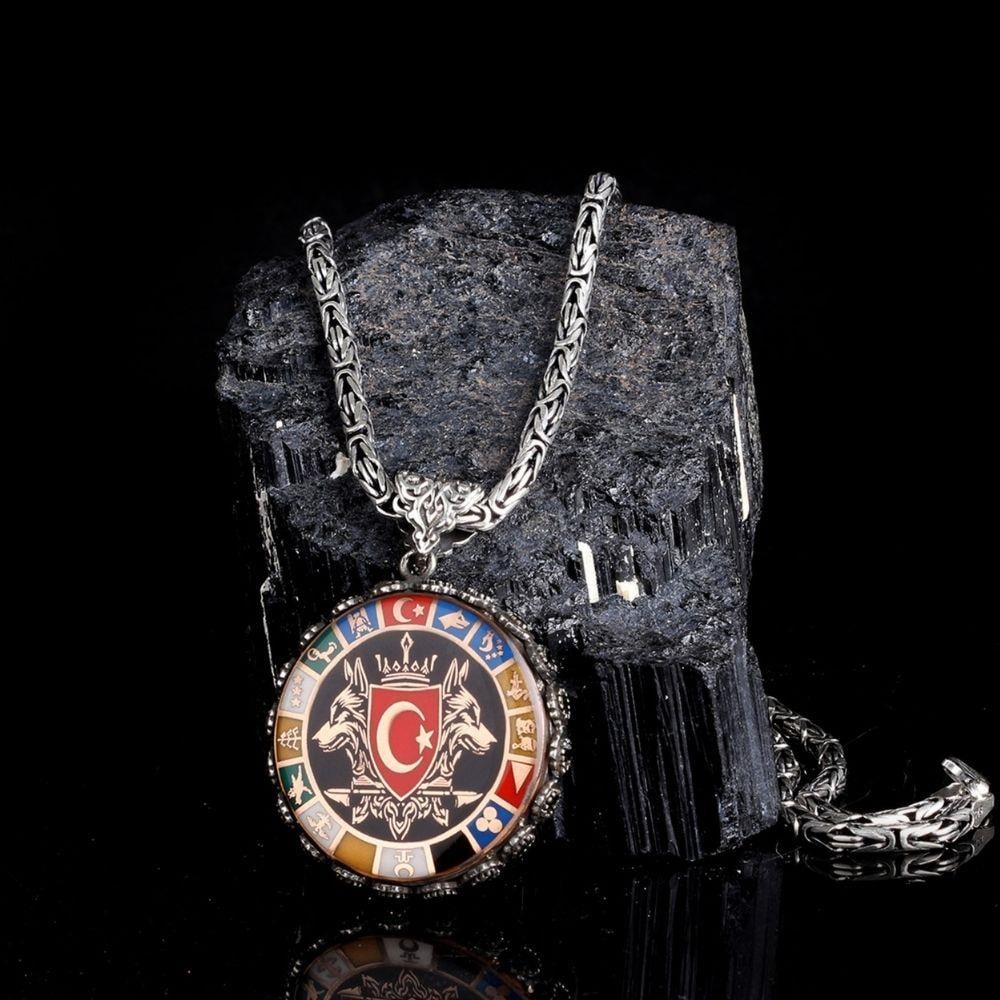 Çift Kurt 16 Türk Devleti Gümüş Kolye