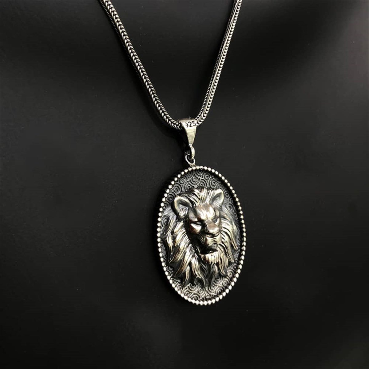 Üç Boyutlu Aslan Kafası Model Gümüş Kolye - Diriliş Takı