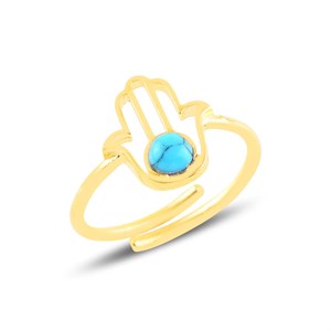 Firuze Taşlı Gold Rengi Ayarlanabilir Gümüş Yüzük - Diriliş Takı