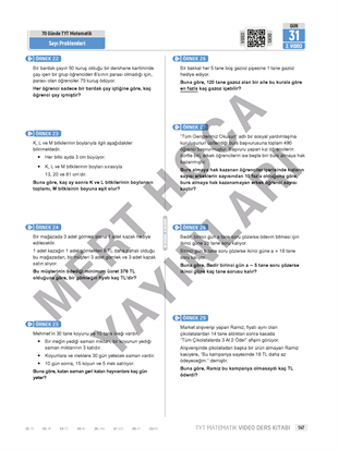 70 GÜNDE TYT MATEMATİK VİDEO DERS KİTABI 2025 MODEL