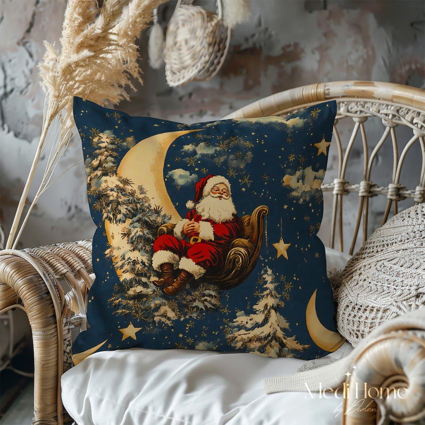 Ay Işığında Dinlenen Noel Baba – Nostaljik Yılbaşı Pano Kumaşı | Medi Home