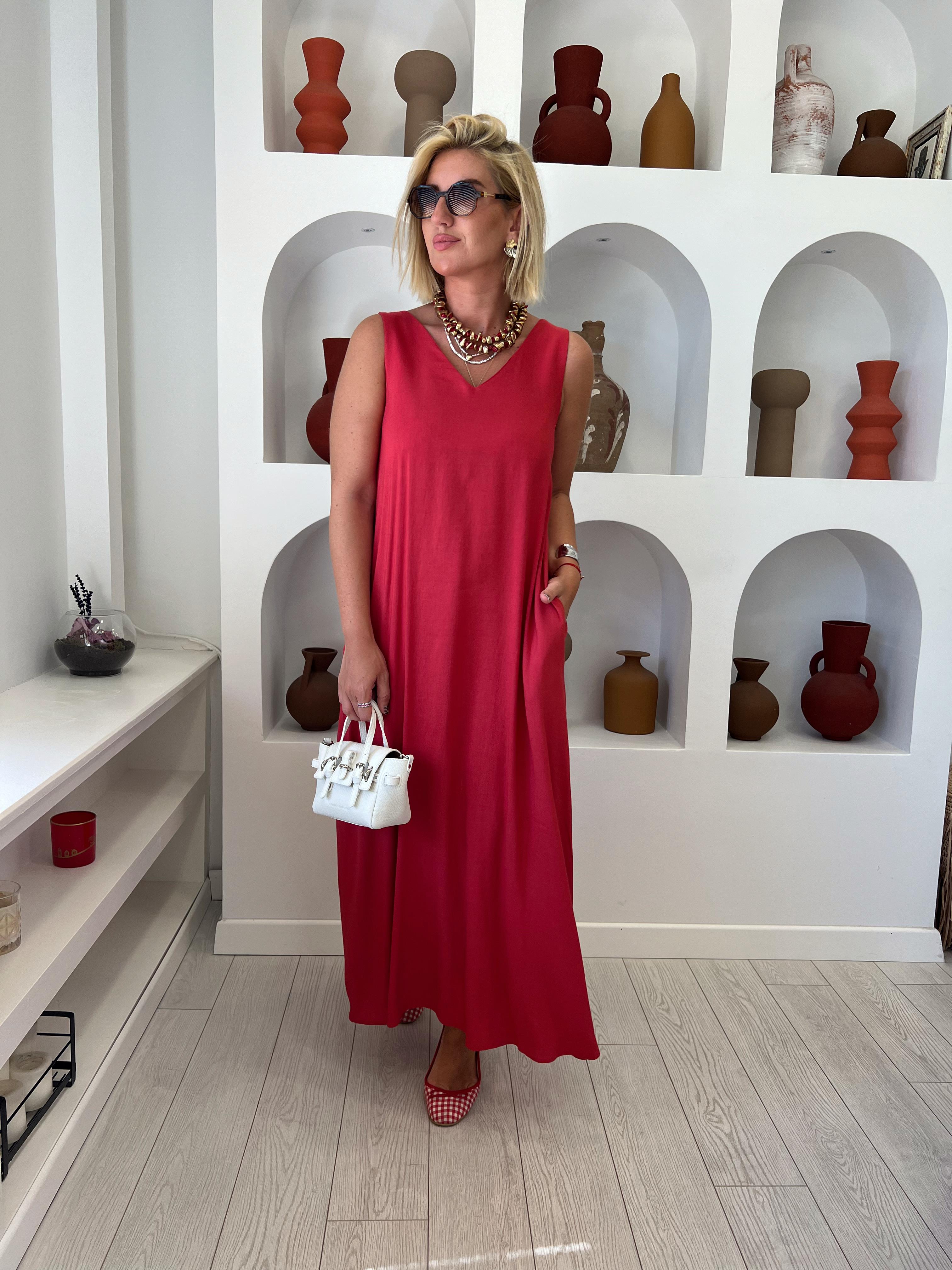 Nar Çiçeği Keten Elbise