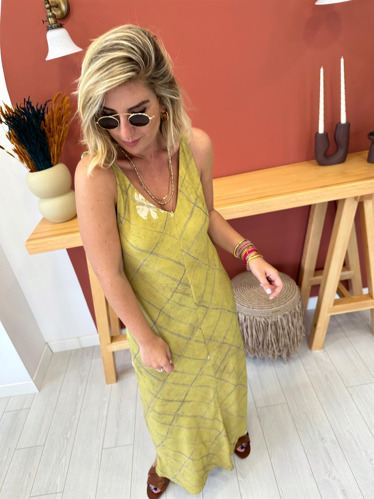 Orijinal Model, Tasarım Askılı Yağ Yeşili Tiril Crep Kumaş Elbise ...