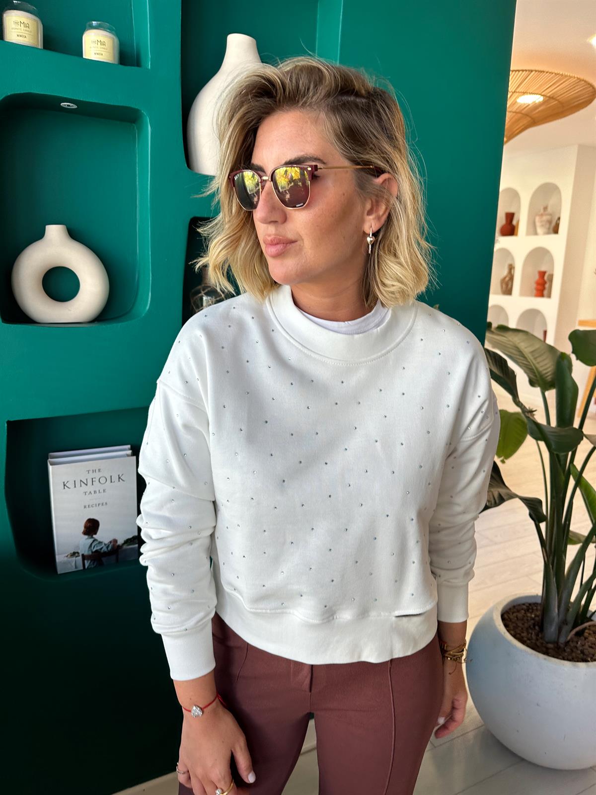 Orjinal Model , Beyaz , Taşlı Tasarım Sweat | Begüm Mayda Boutique