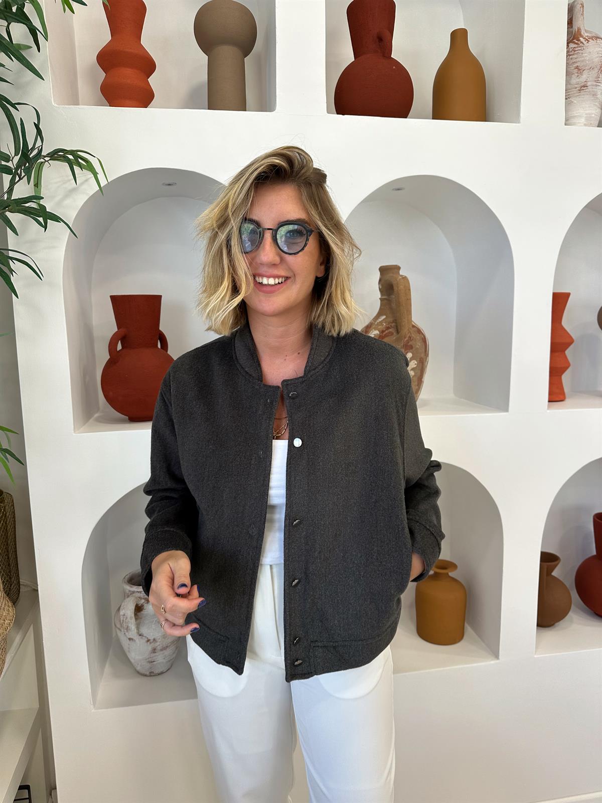 Orjinal Model , Füme , Kaşe Bomber Ceket | Begüm Mayda Boutique