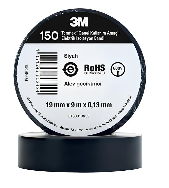 3M Temflex 150 PVC 19mm x 9mm Alev Geciktirici Elekrik Bandı