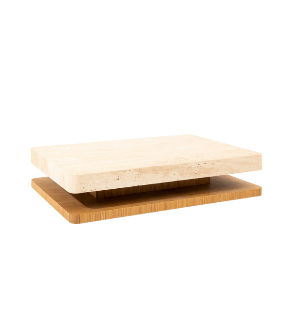 Ramson Denizli Travertine Center Coffee Table Oak Detail