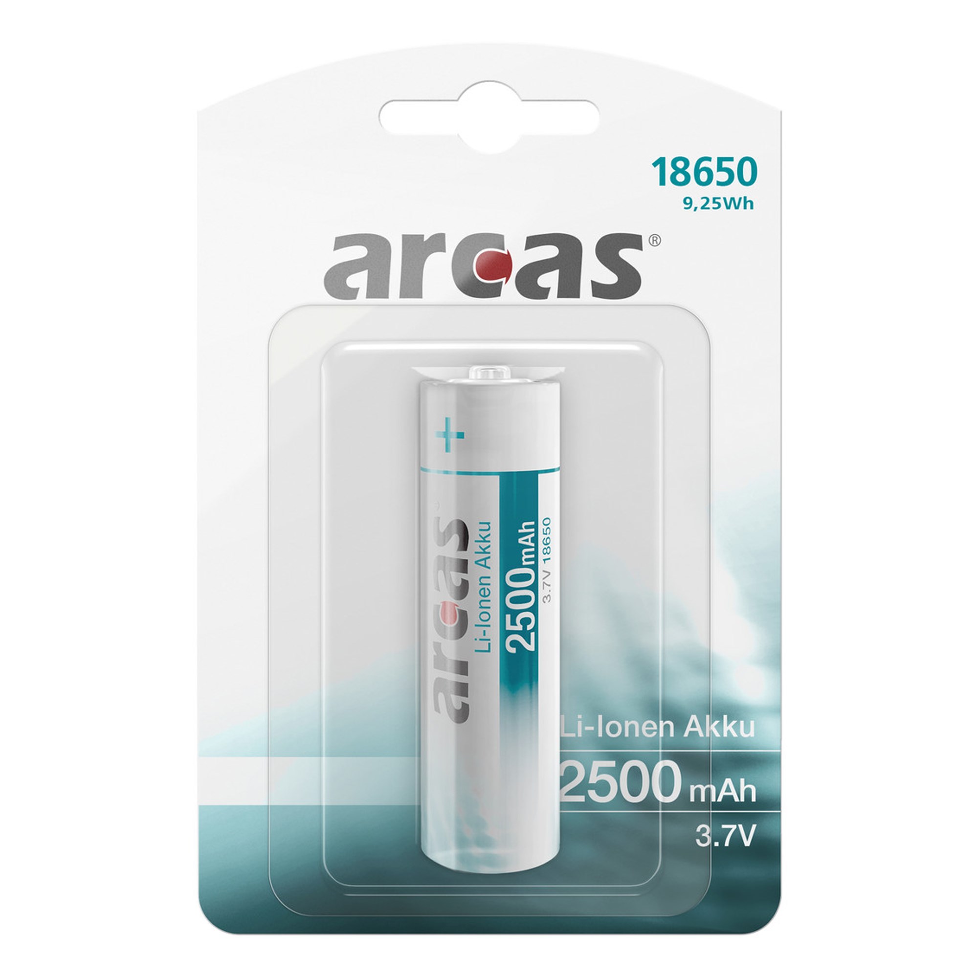 Lityum-iyon pil 18650, 2500mAh, 3,7 volt, boyutlar 67,5 x 18,5 mm