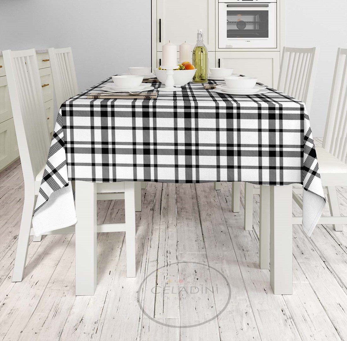 Siyah Beyaz Ekose Kumaş - Celadini