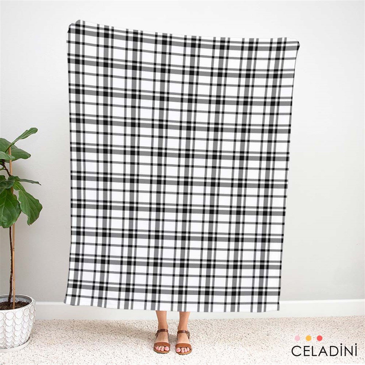 Siyah Beyaz Ekose Kumaş - Celadini