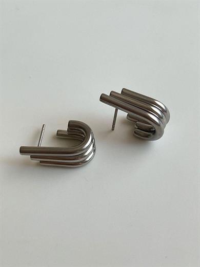 Çelik Gümüş Renk Üçlü Steel Küpe (1.80 Cm)