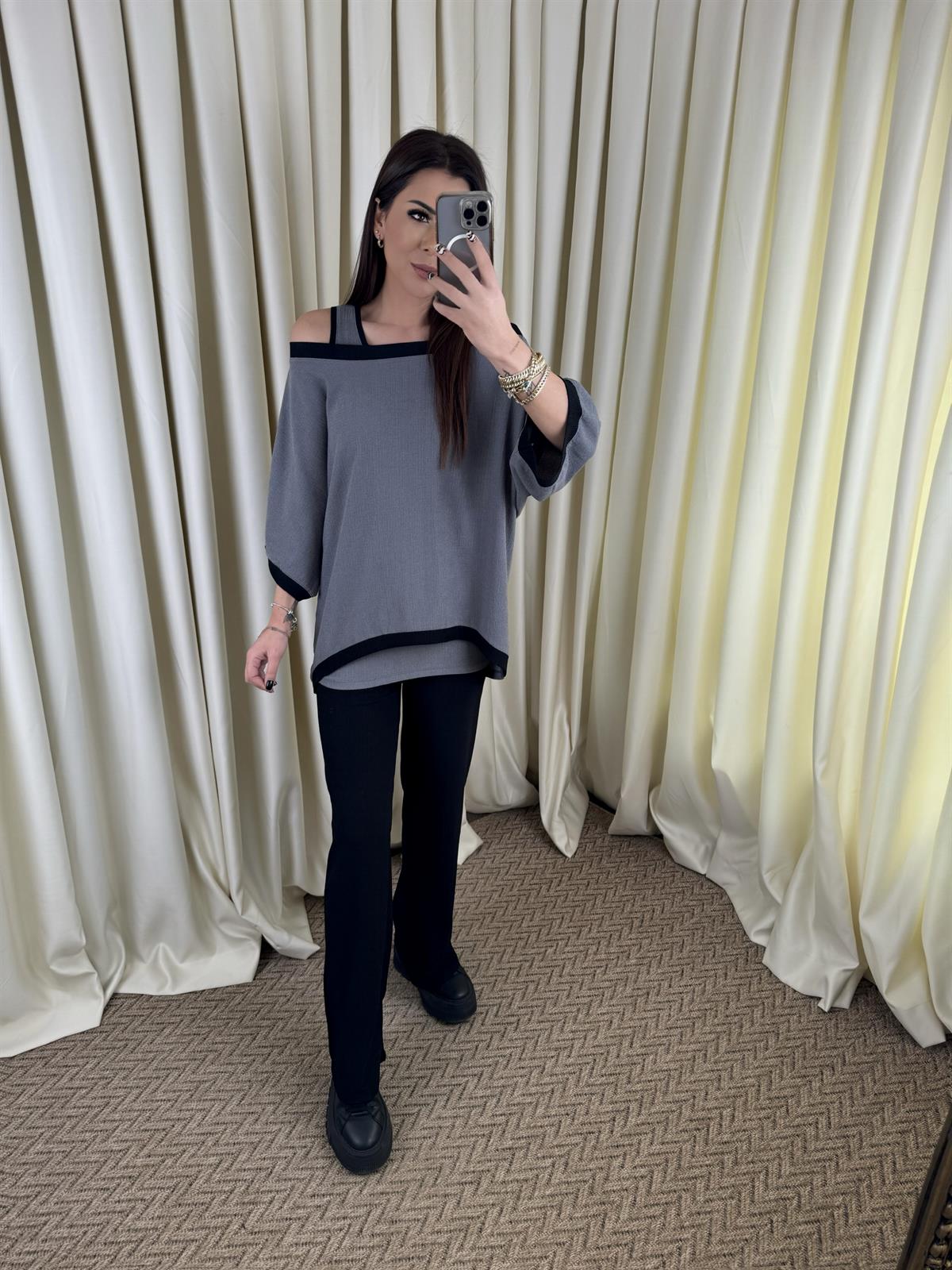 Felise Kadın Üçlü Salaş Gri Takım