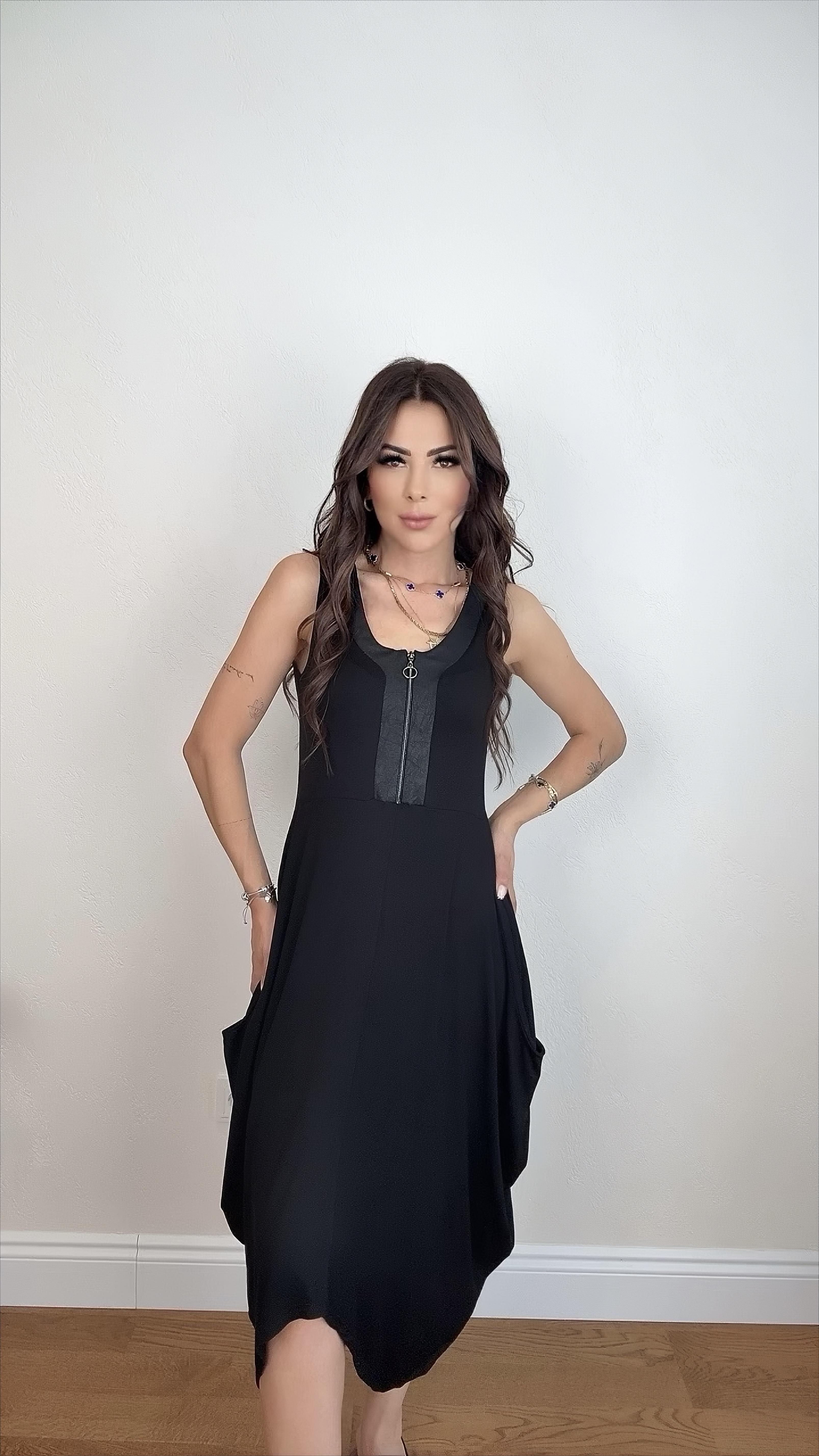 Rewcu Kadın Şalvar Model Cepli Siyah Elbise