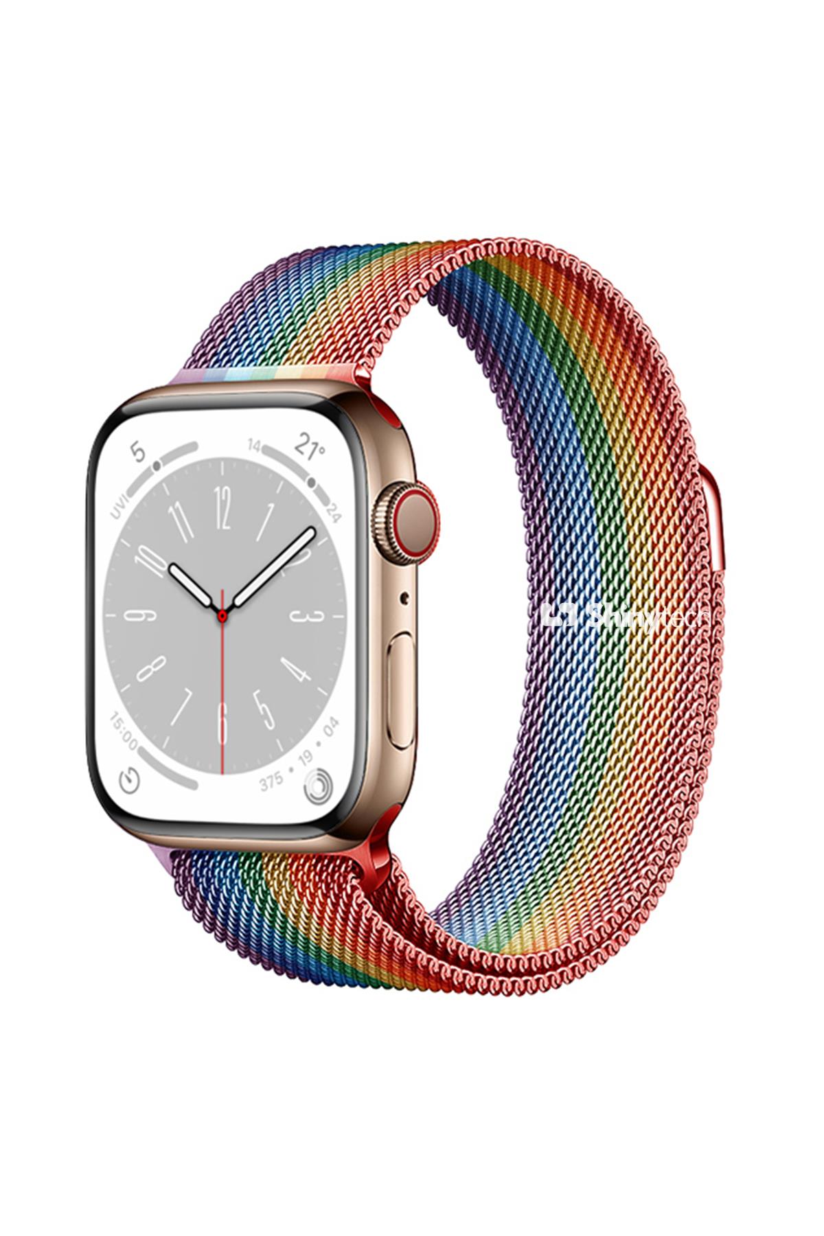 Pride (Rainbow) Apple Watch Uyumlu Milano Loop Çelik Hasır Kordon ...