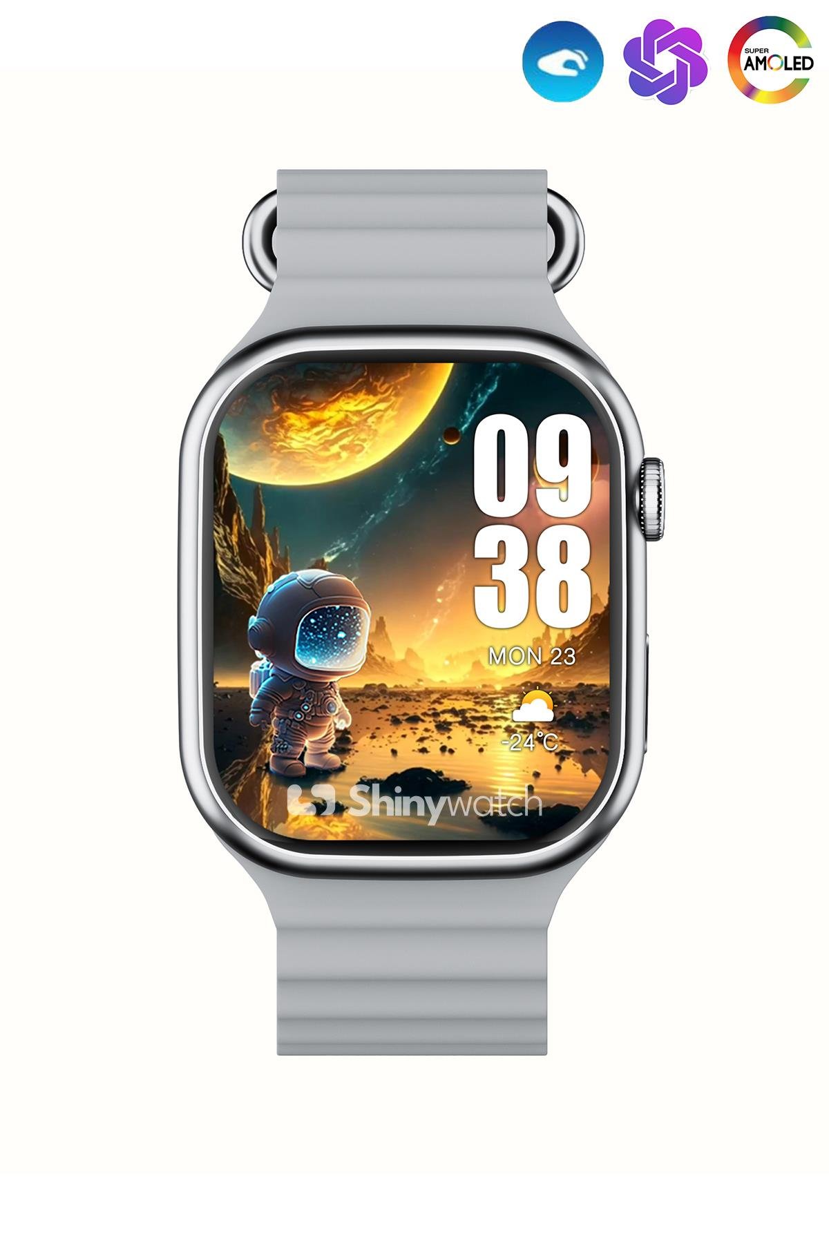 Gümüş Watch 9 Pro Süper AMOLED Ekranlı Yapay Zeka Özellikli Akıllı Saat ...