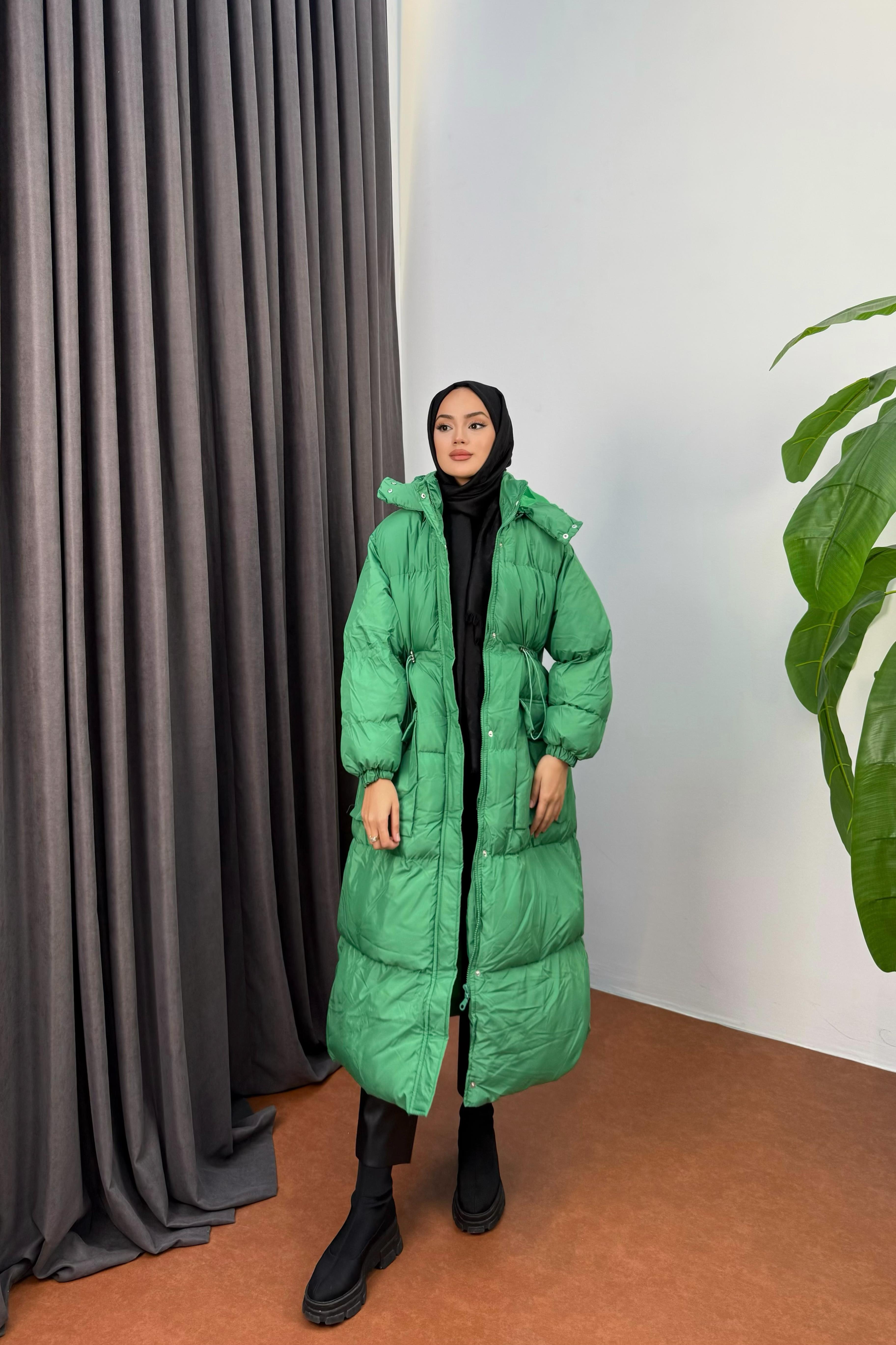 Uzun Şişme Mont - YEŞİL