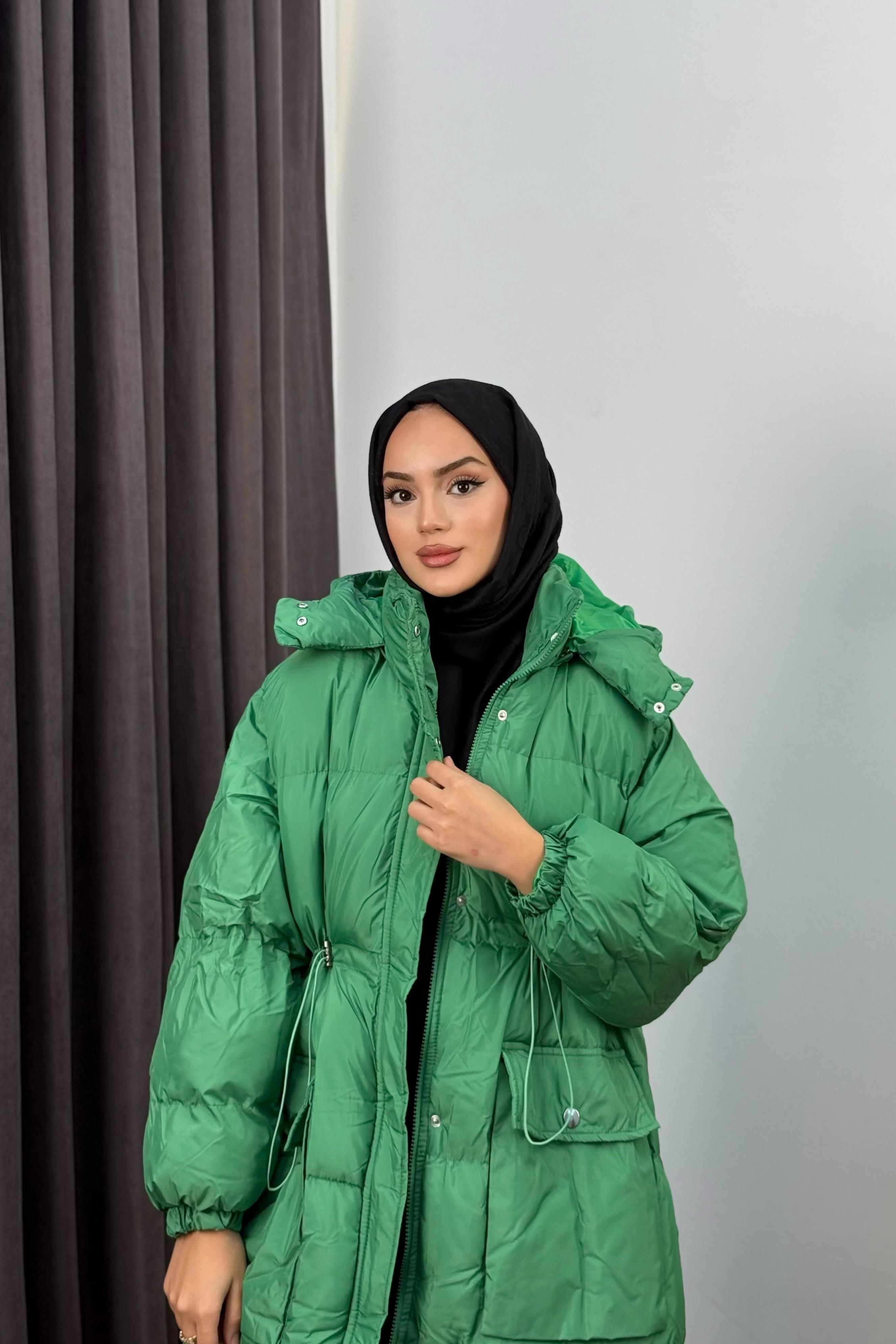 Uzun Şişme Mont - YEŞİL