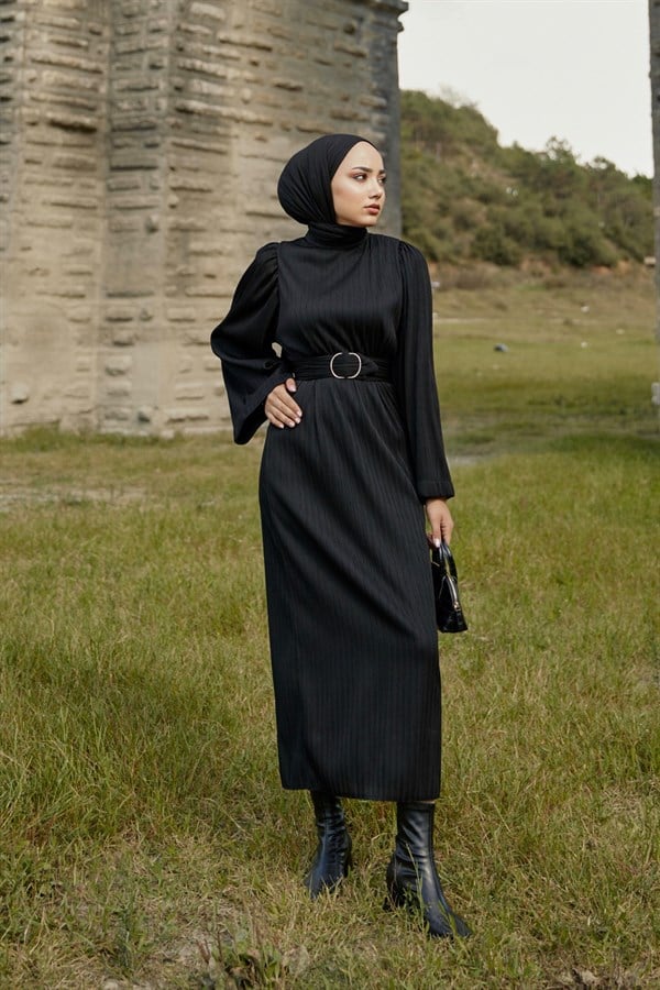 LUİCA FİTİLLİ ELBİSE - SİYAH LUİCA FİTİLLİ ELBİSE - SİYAH